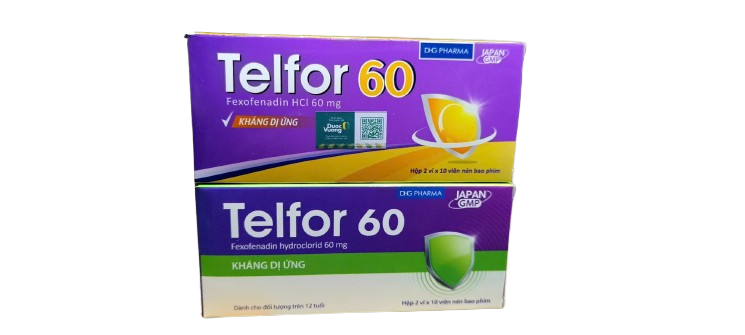 Telfor Fexofenadine 60mg hộp 2 vỉ x 10 viên nén DHG Hậu Giang (mẫu mới)