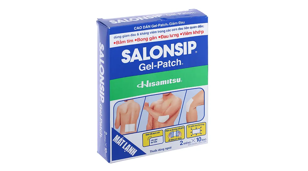 Salonsip gel patch hộp 3 miếng x 8 bao kích thước 14cm x 10cm Hisamitsu