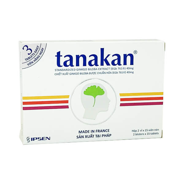 Tanakan Ginkgo biloba 40mg hộp 2 vỉ x 15 viên nén Ipsen