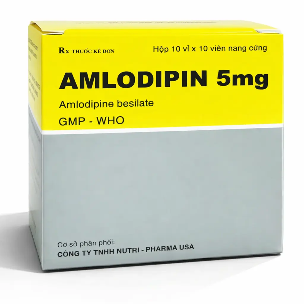 Amlodipin 5mg hộp 10 vỉ x 10 viên nang Vidipha