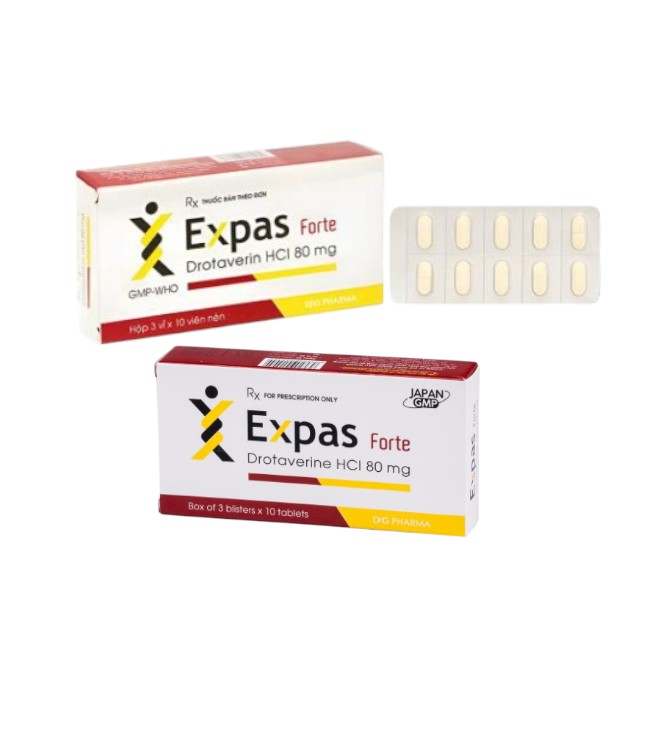 Expas Forte Drotaverin HCl 80mg hộp 3 vỉ x 10 viên nén DHG Hậu Giang