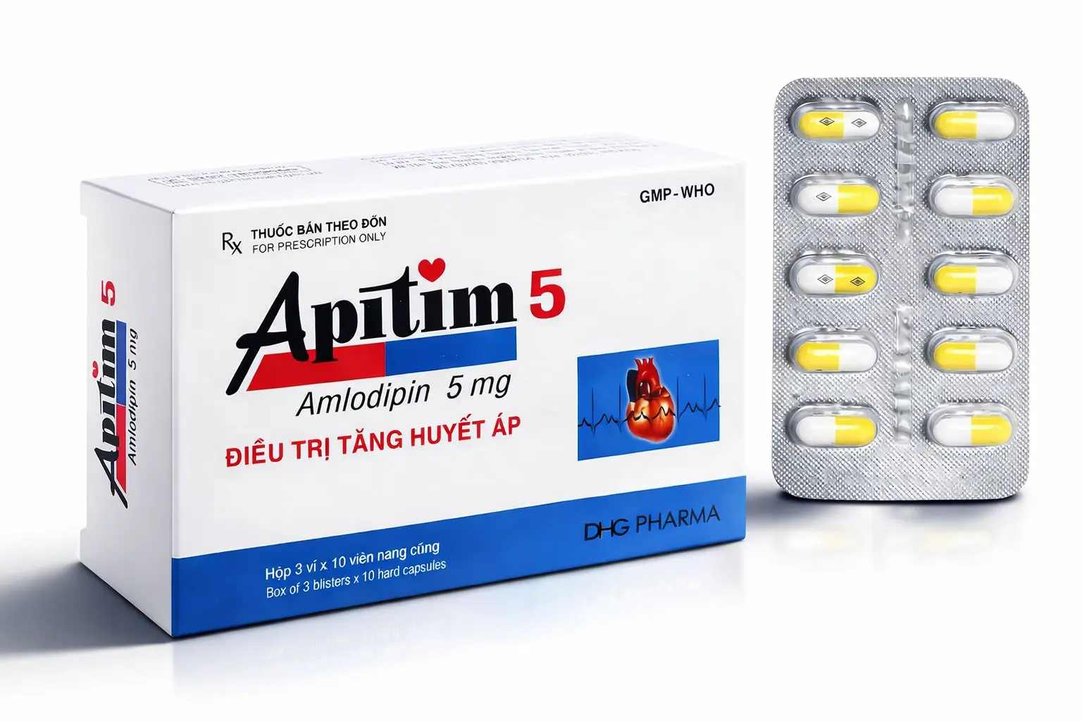 Apitim Amlodipin 5mg hộp 3 vỉ x 10 viên nang Hậu Giang